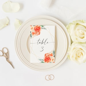 Pink Watercolor Florals Script Table Numbers Template, Printable ...