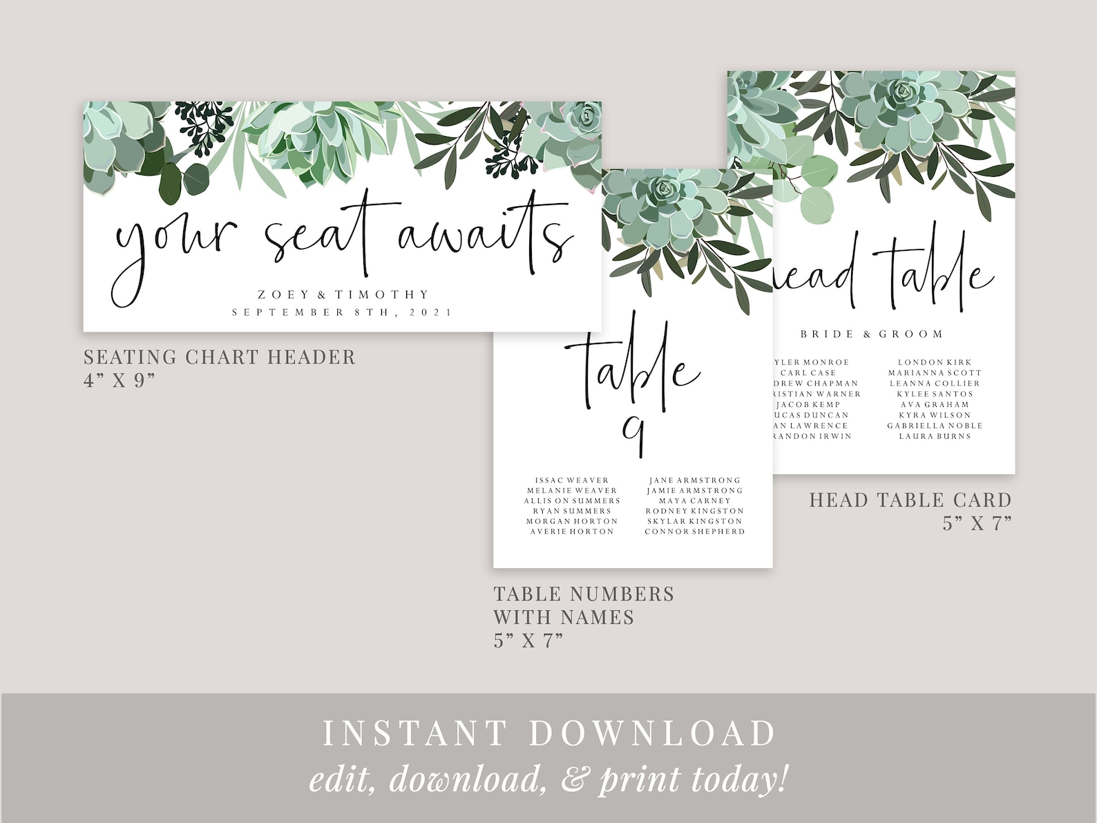 Printable Succulent Wedding Seating Chart Editable Seating - Etsy