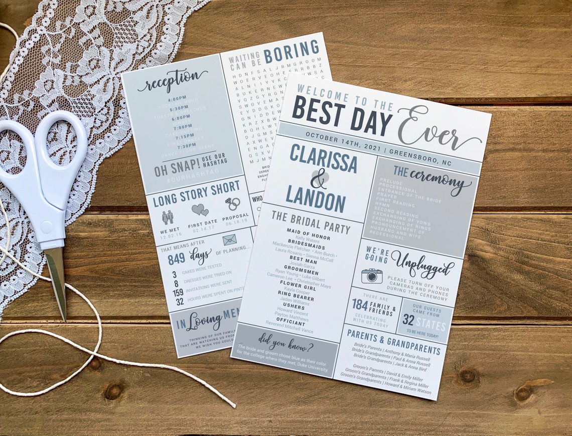 Printable Infographic Wedding Program Best Day Ever Ceremony - Etsy
