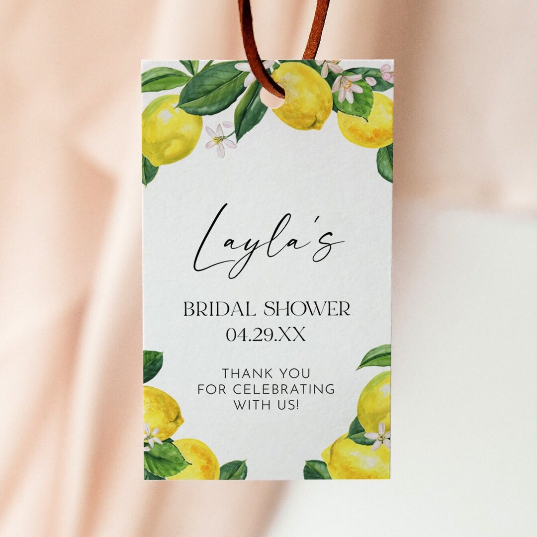 Lemons Bridal Shower Favor Tag Template, Printable Thank You Tag ...