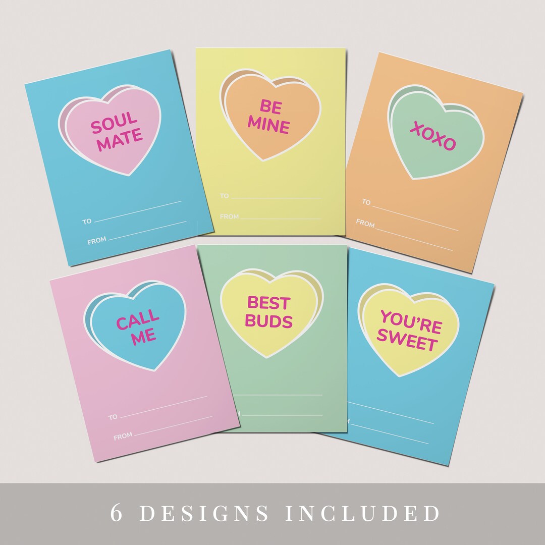 Conversation Hearts Valentines Cards, Printable Valentines, Valentines ...