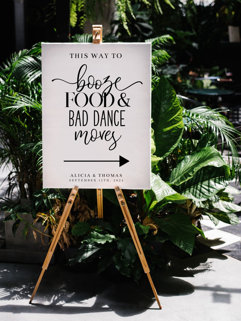 Booze Food and Bad Dance Moves Wedding Menu Template, Printable ...