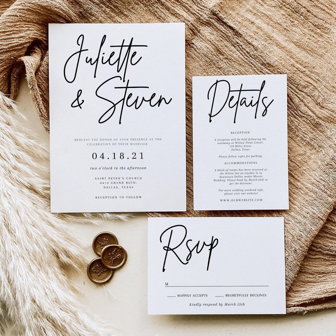 Signature Script Wedding Invitation Set Template, Handwriting Wedding ...