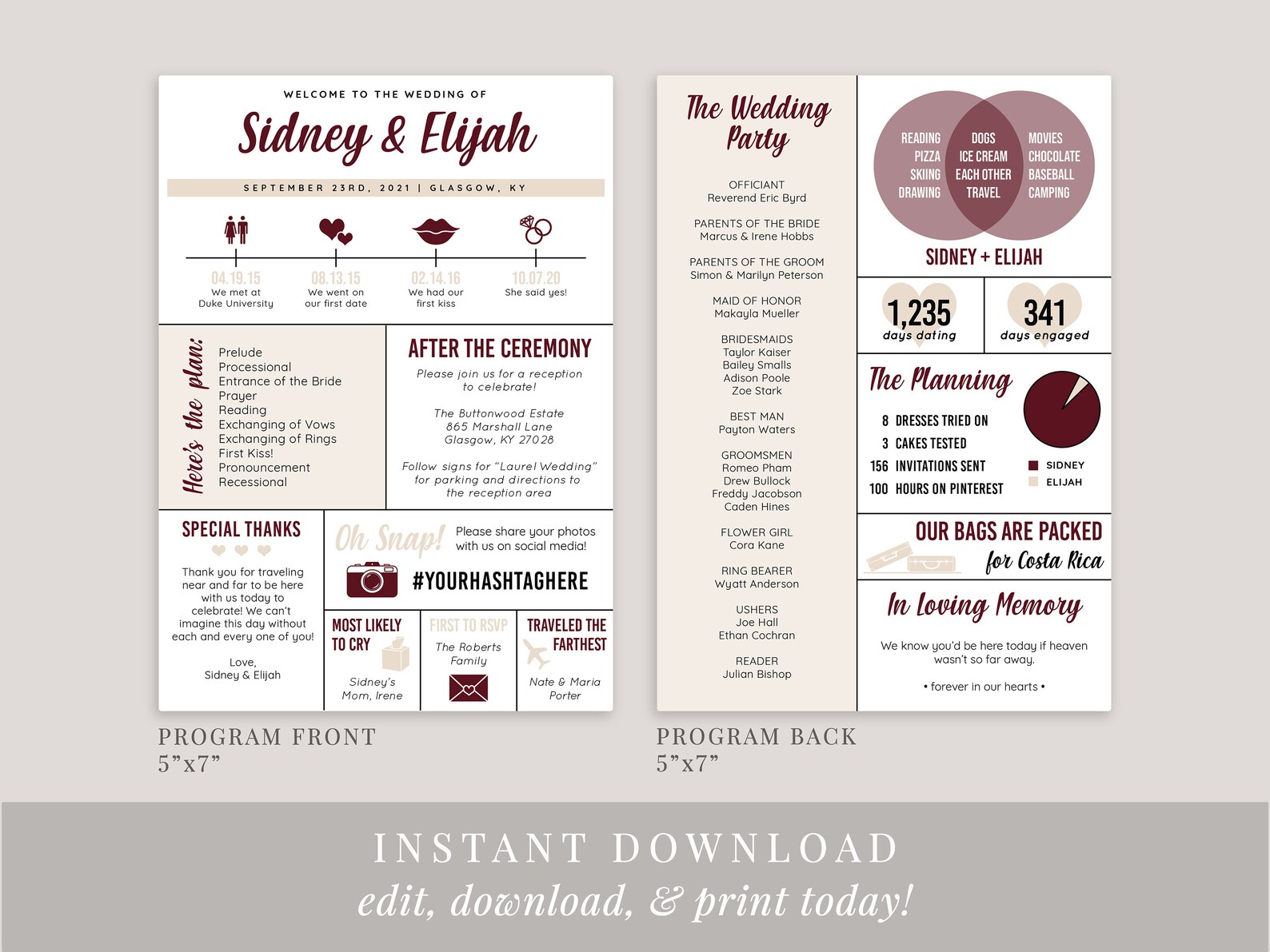 Printable Infographic Wedding Program Burgundy Ceremony - Etsy Canada
