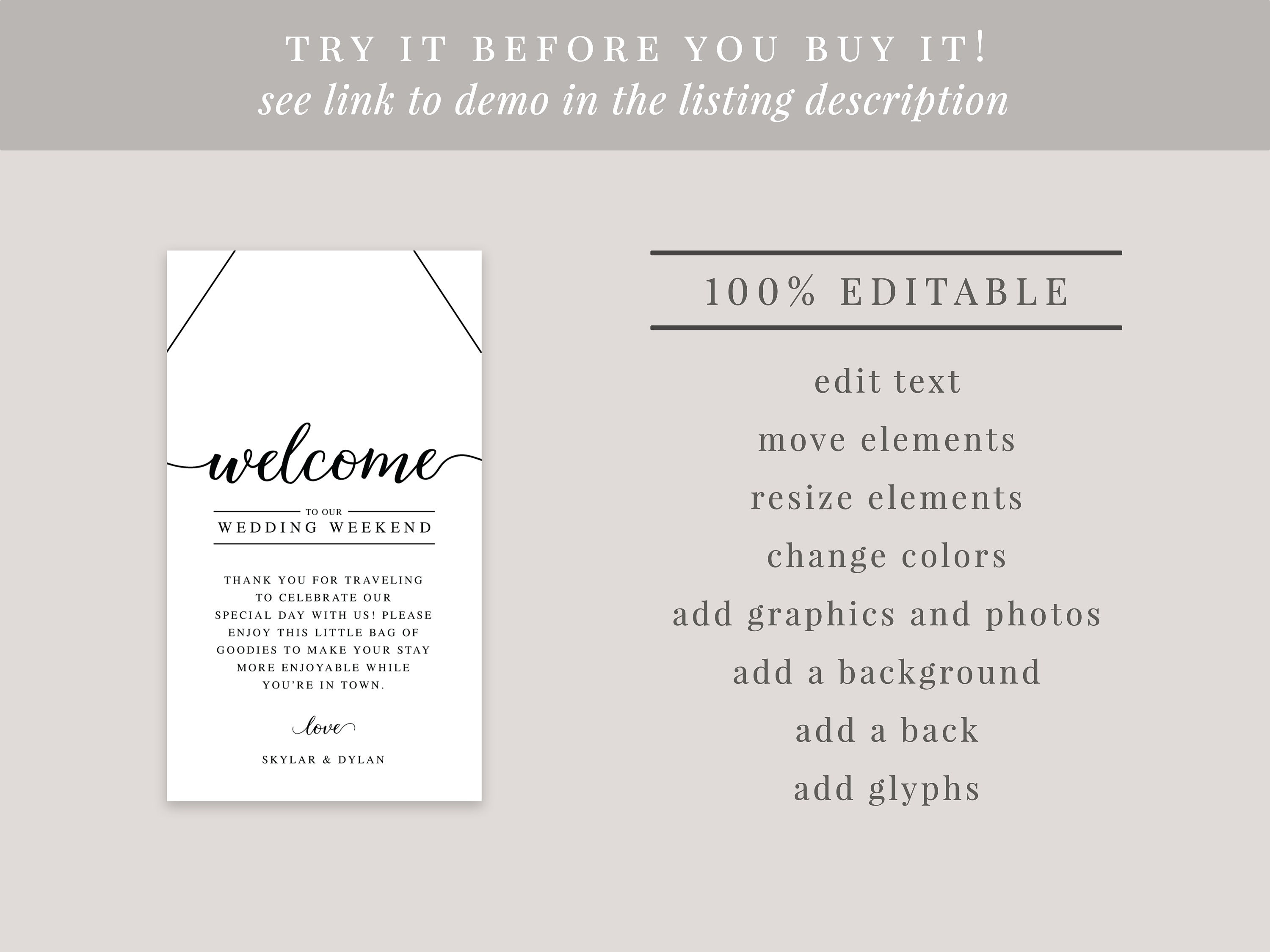 Wedding Weekend Welcome Tag Template Printable Welcome Bag - Etsy