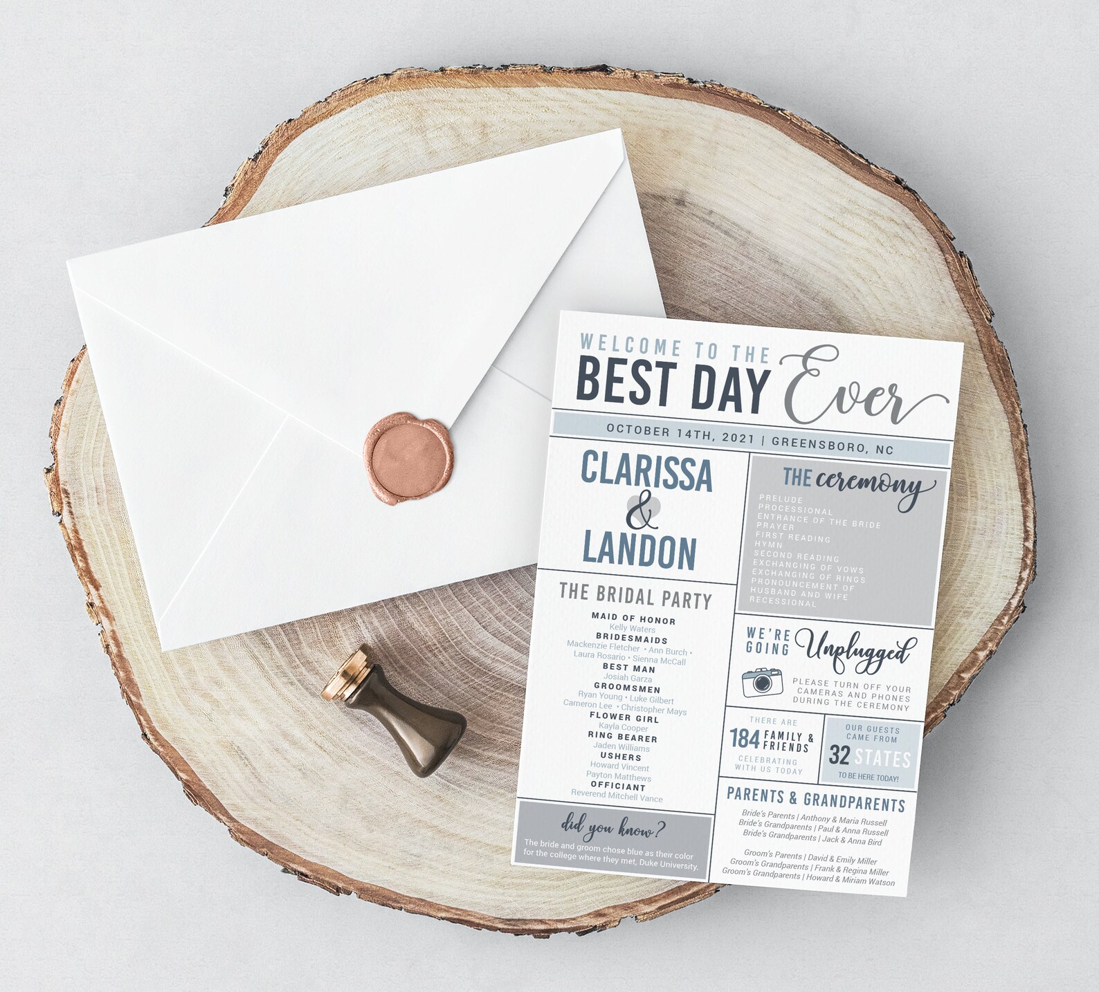 Printable Infographic Wedding Program Best Day Ever Ceremony - Etsy