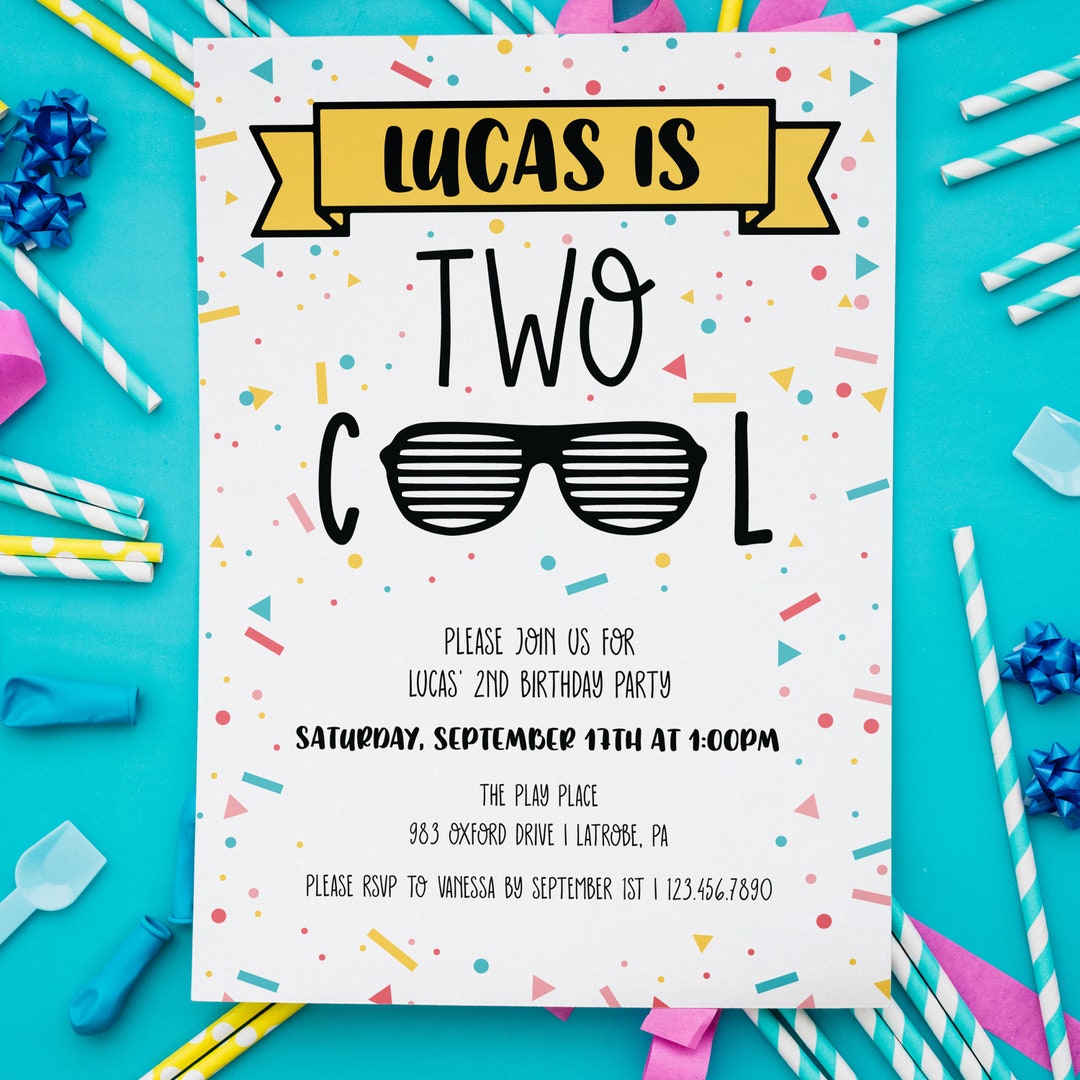 Two Cool Kids Birthday Invitation Template, 2nd Birthday Party ...