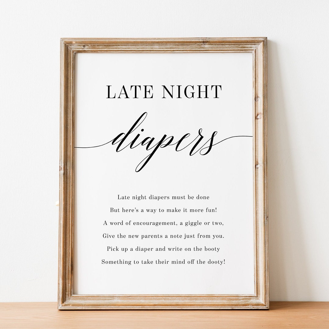 Late Night Diapers Baby Shower Game Template, Printable Late Night ...