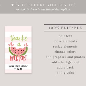 Thanks A Melon First Birthday Thank You Tag, One in A Melon Birthday ...