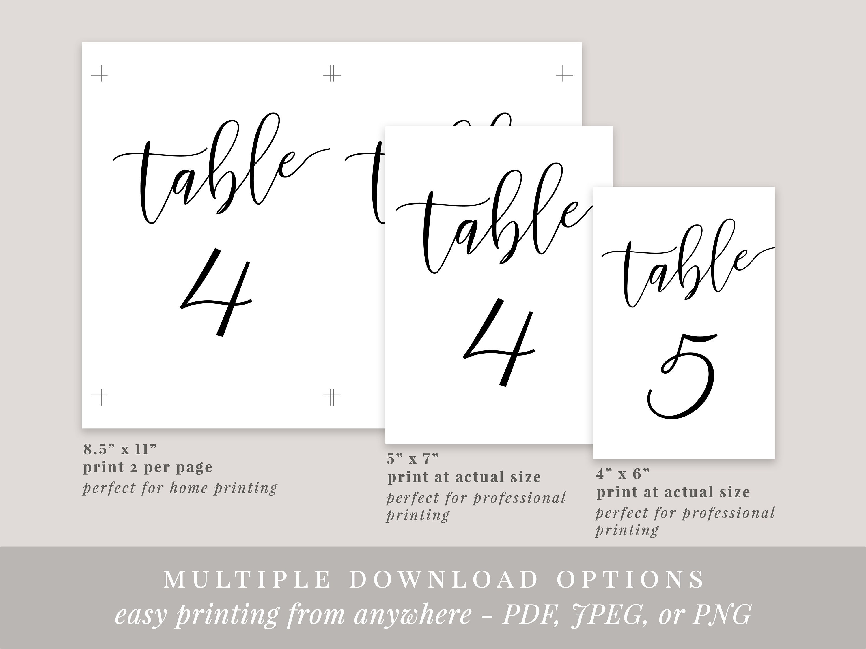 Wedding Table Numbers Printable Template Calligraphy Table | Etsy
