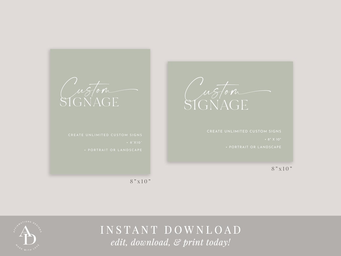 Sage Green Minimalist Custom Sign Template, Printable Sign, Editable ...
