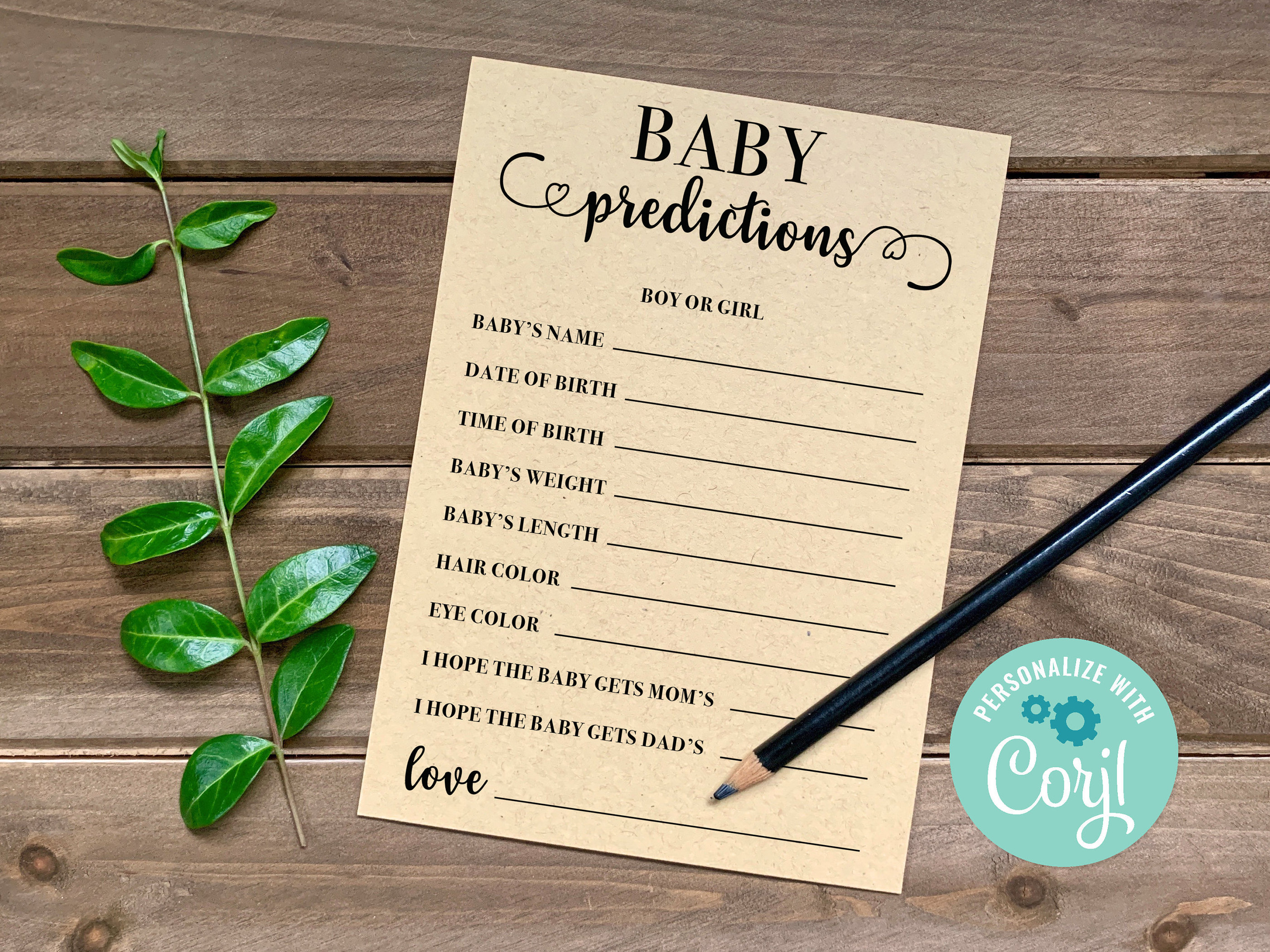 Baby Predictions Baby Shower Game Printable Baby Shower Game | Etsy