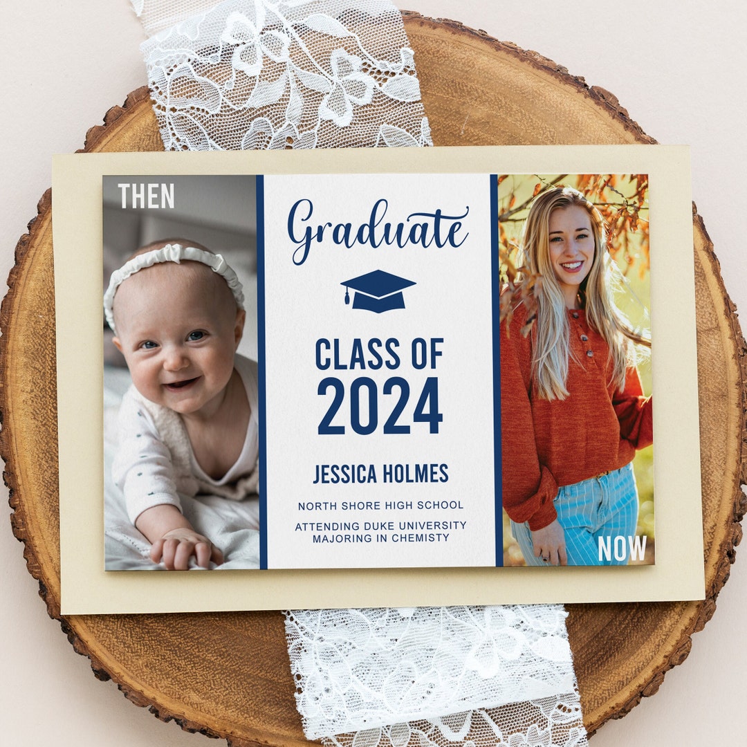 Then & Now Photo Graduation Announcement Template, Graduation Photo ...