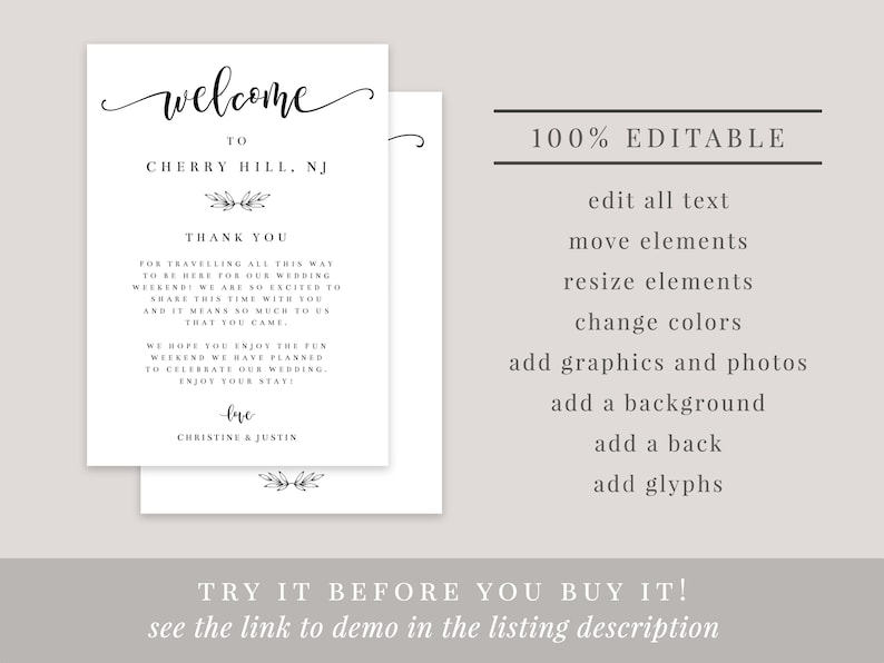 Printable Welcome Card Template Hotel Welcome Bag Insert - Etsy