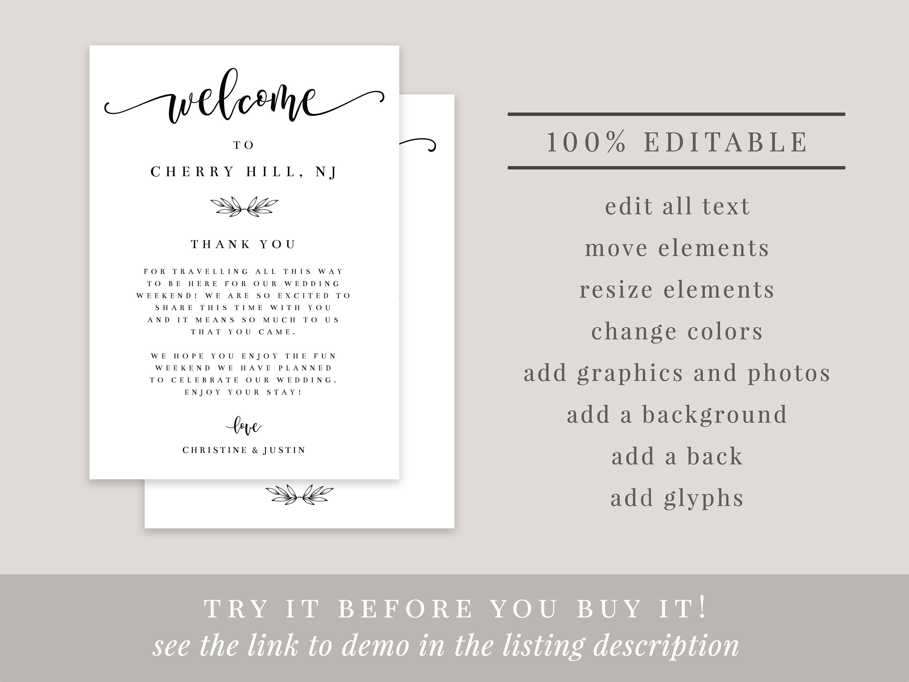 Printable Welcome Card Template, Hotel Welcome Bag Insert, Wedding ...