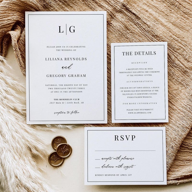 Monogram Minimalist Wedding Invitation - Etsy