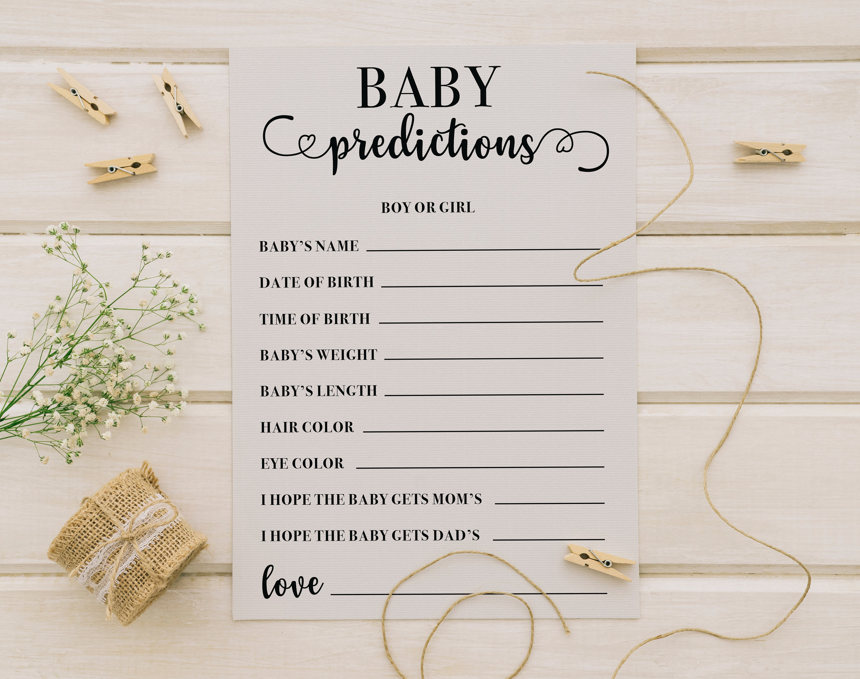 Baby Predictions Baby Shower Game Template Printable Baby - Etsy