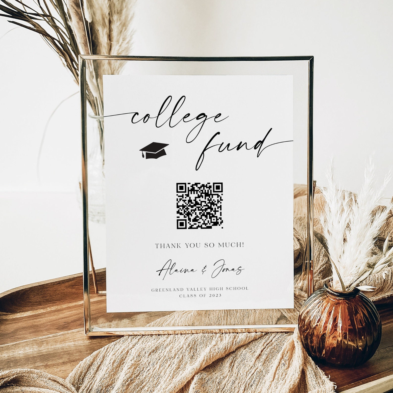 College Fund Graduation Party Sign, QR Code Sign, Graduation Gift Sign ...