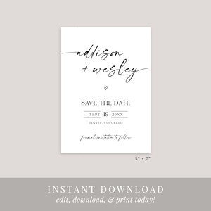 Minimalist Save the Date Template, Simple Save the Date Cards, Instant ...