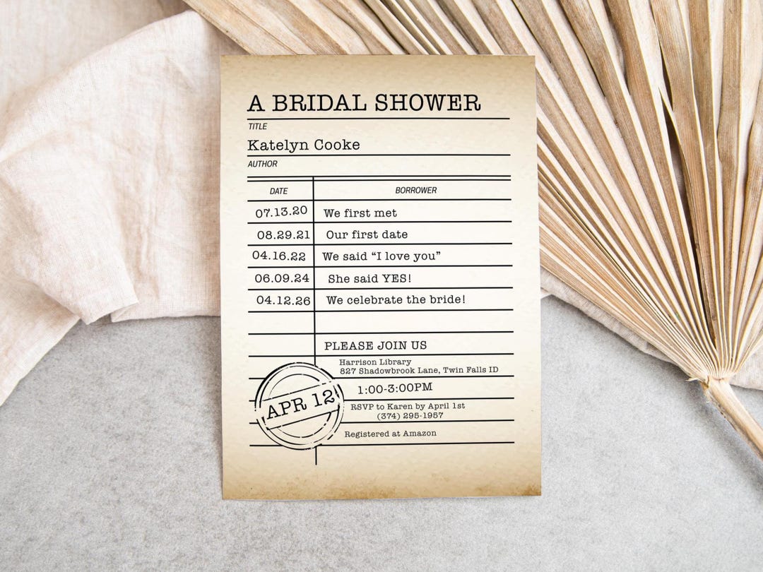 Library Card Bridal Shower Invitation Template, Book Themed Bridal ...