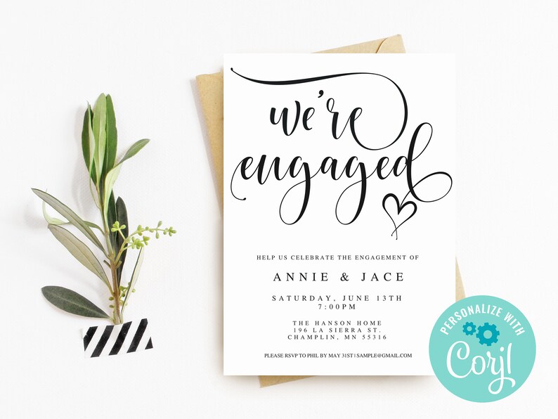 Printable Engagement Announcement // We're Engaged // | Etsy