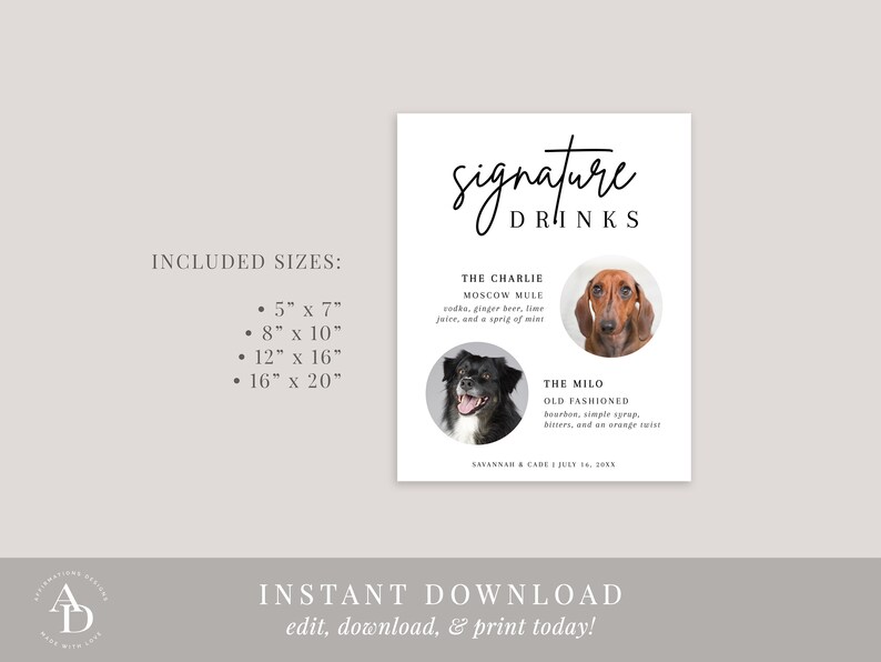 Pet Signature Drink Sign Dog Signature Drink Sign Template - Etsy