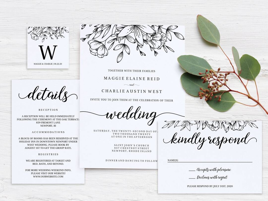 Printable Rustic Invitation Set Template, Editable Invitation Template ...