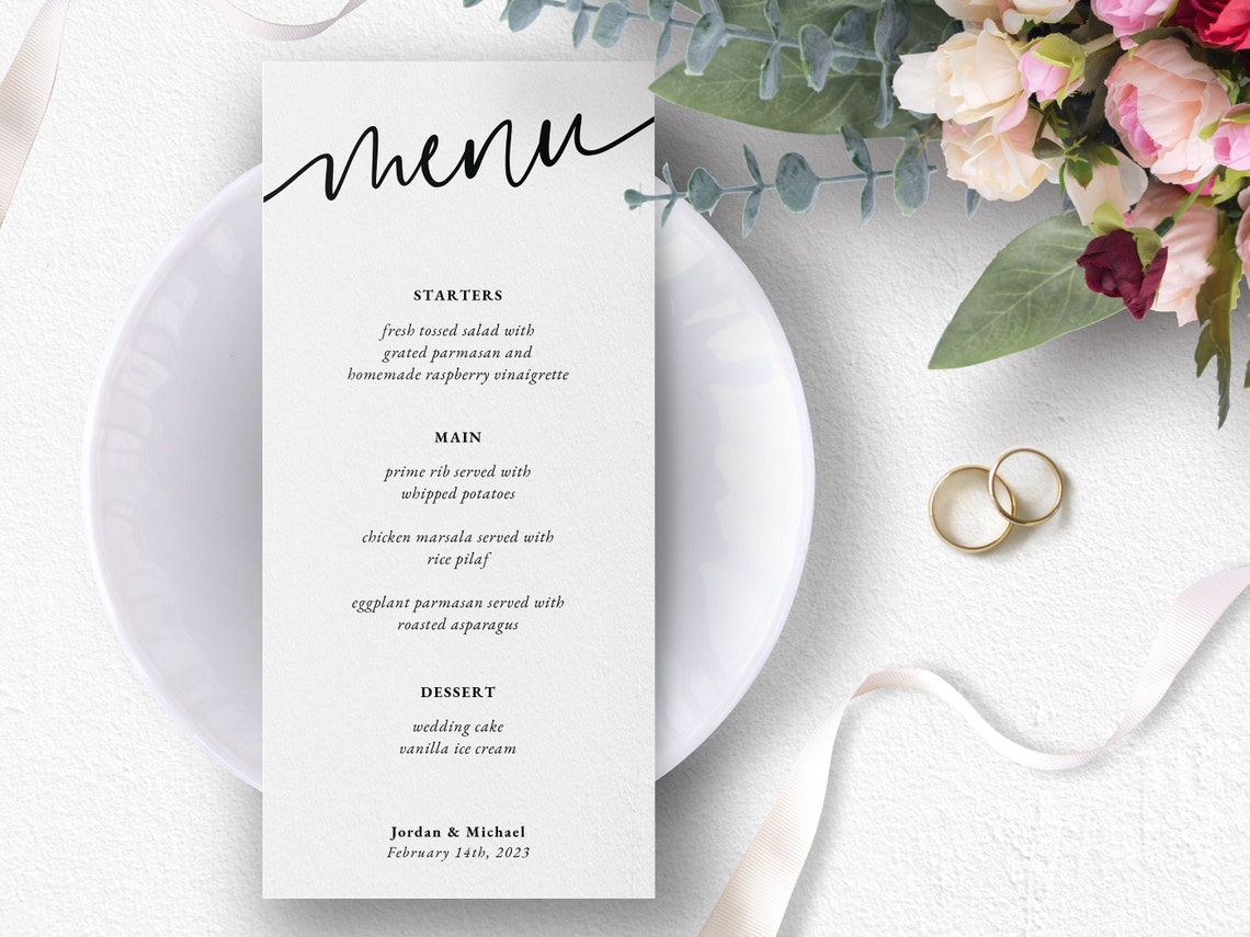 Script Wedding Menu Template Printable Wedding Menu Editable - Etsy