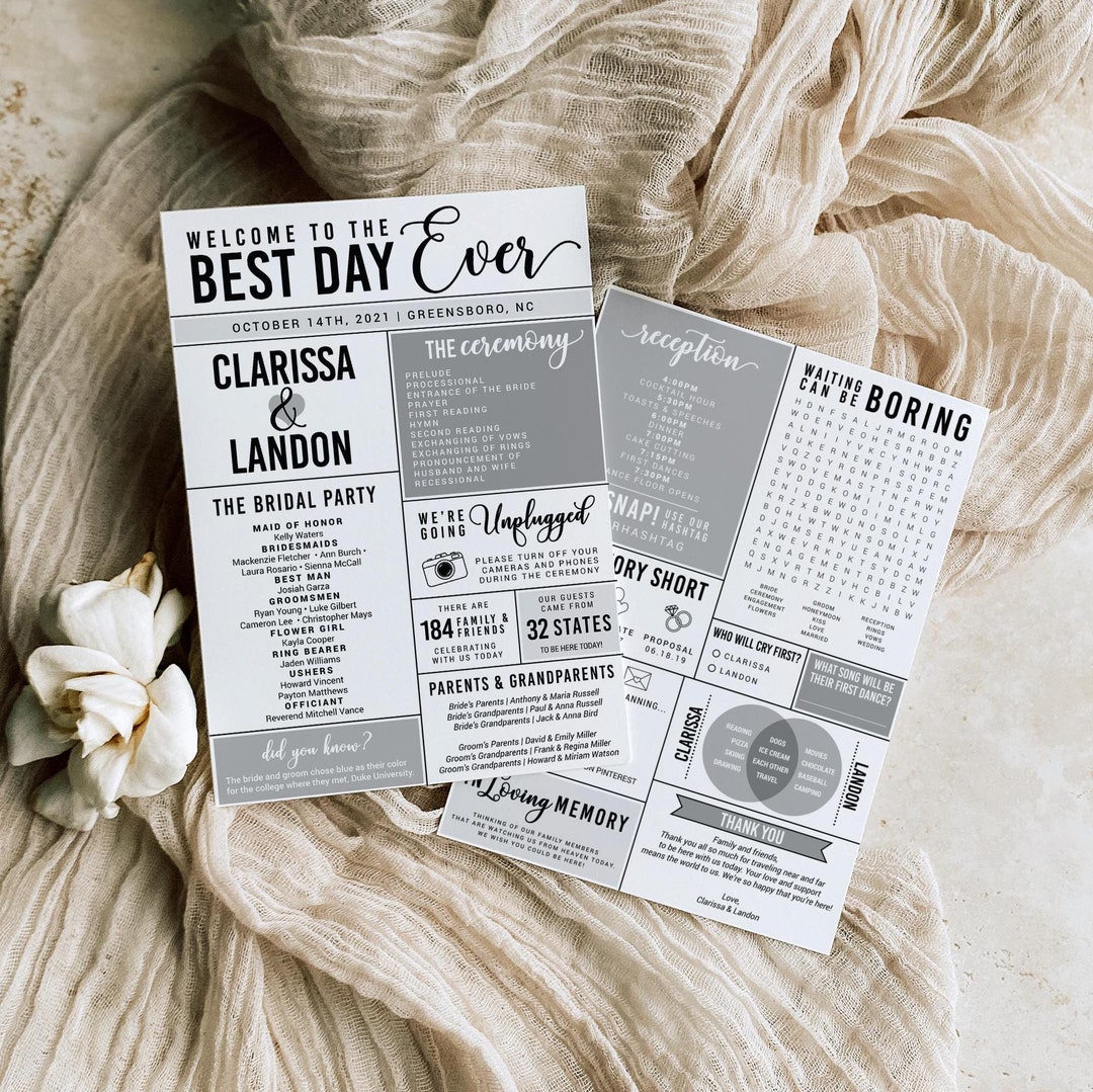 Printable Infographic Wedding Program, Best Day Ever Ceremony Program ...