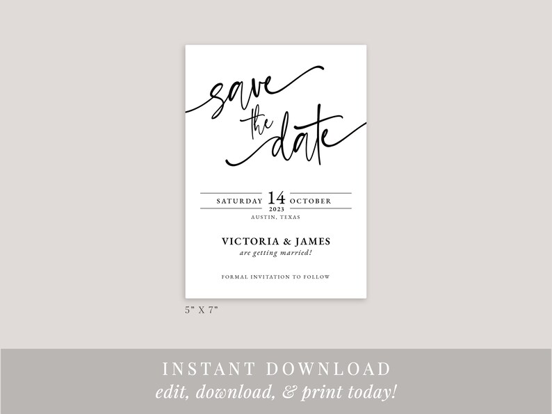 Script Save the Date Template Printable Save the Date | Etsy