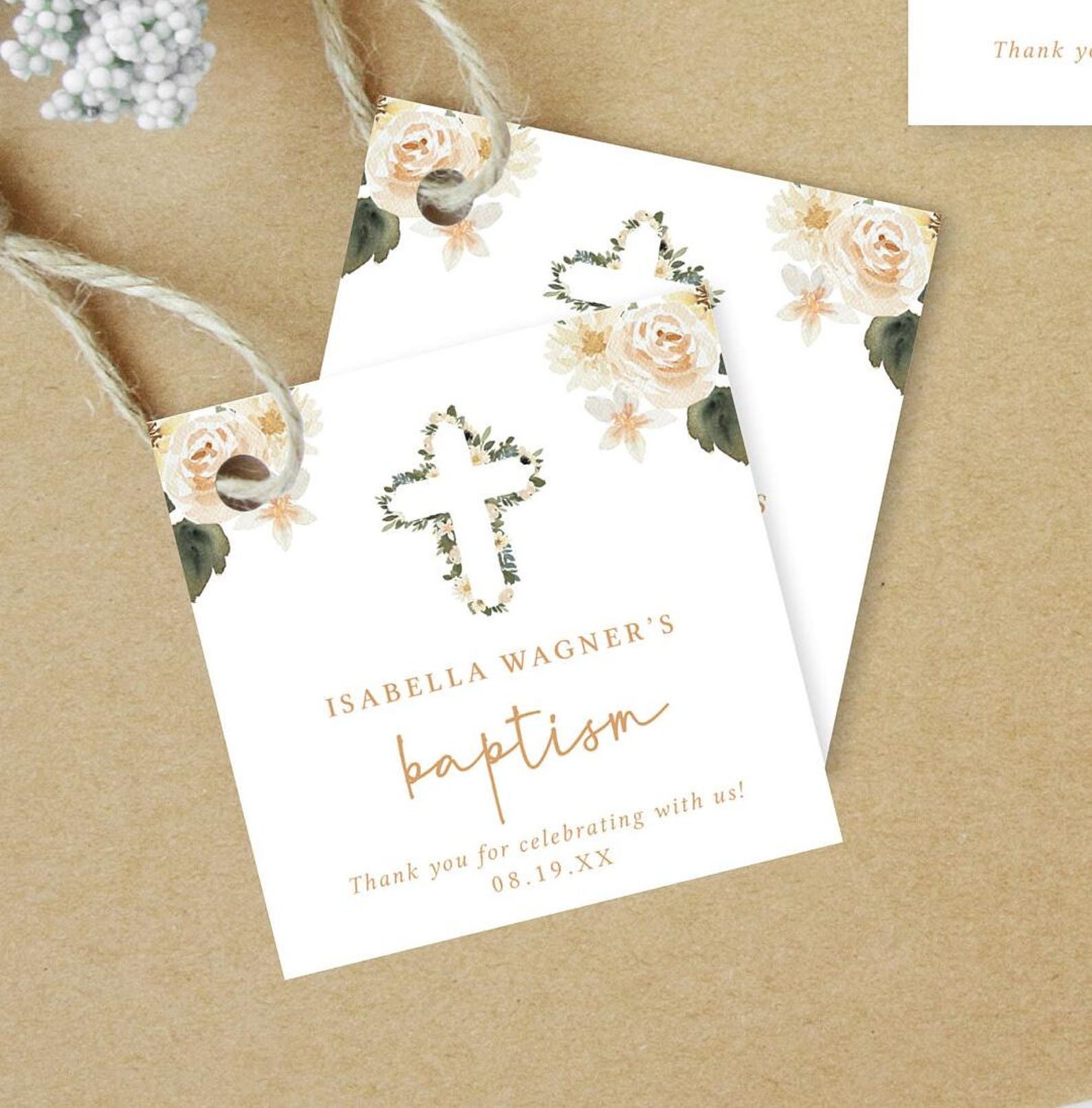 Watercolor Floral Baptism Favor Tag Template, Christening Favor Tag ...