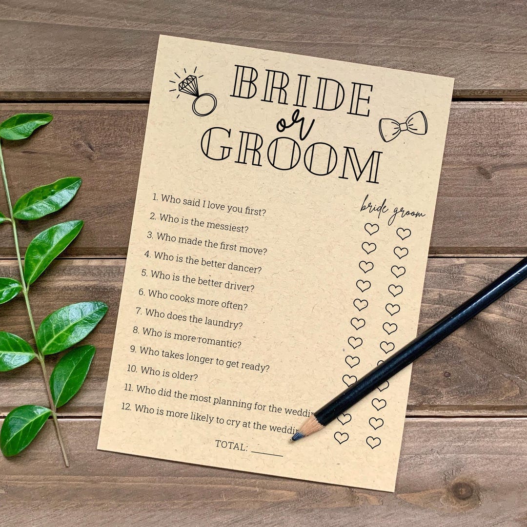 Printable Bridal Shower Game, Bride or Groom Wedding Game Template ...