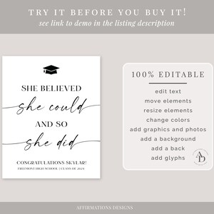 She Believed Graduation Party Sign, Graduation Sign Template, Grad ...
