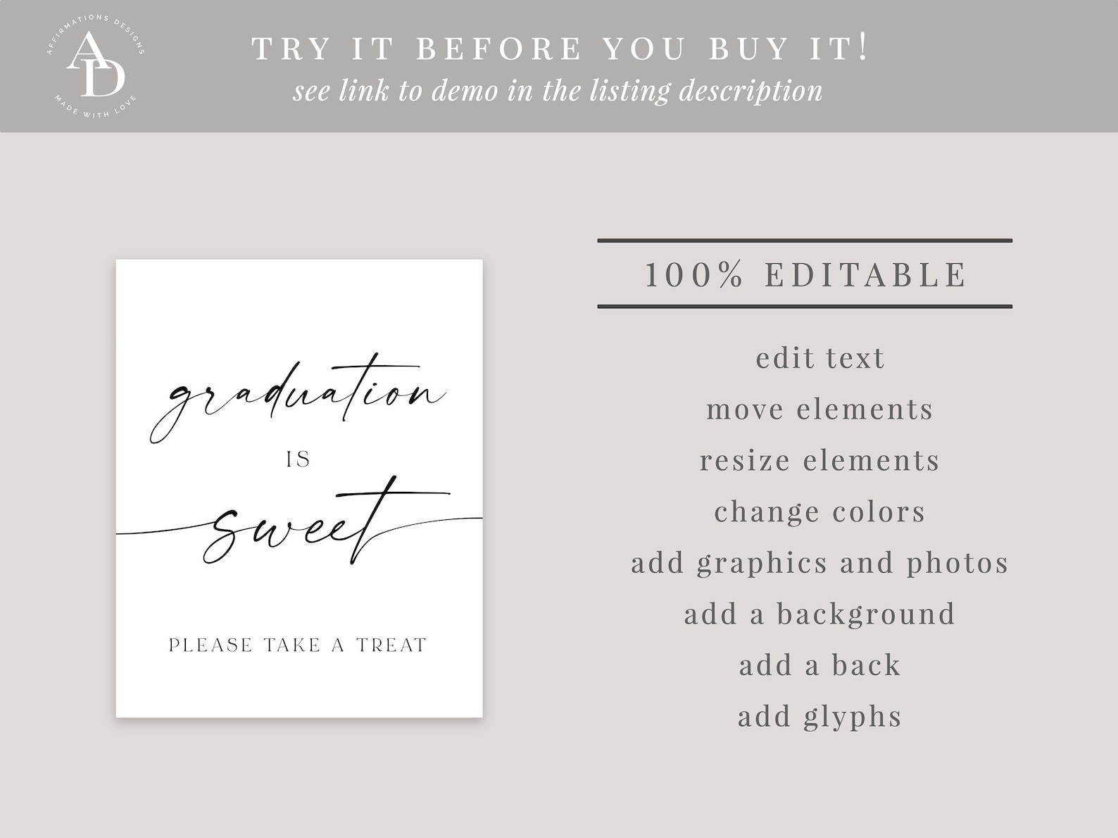 Graduation is Sweet Please Take A Treat Graduation Party Sign Template ...