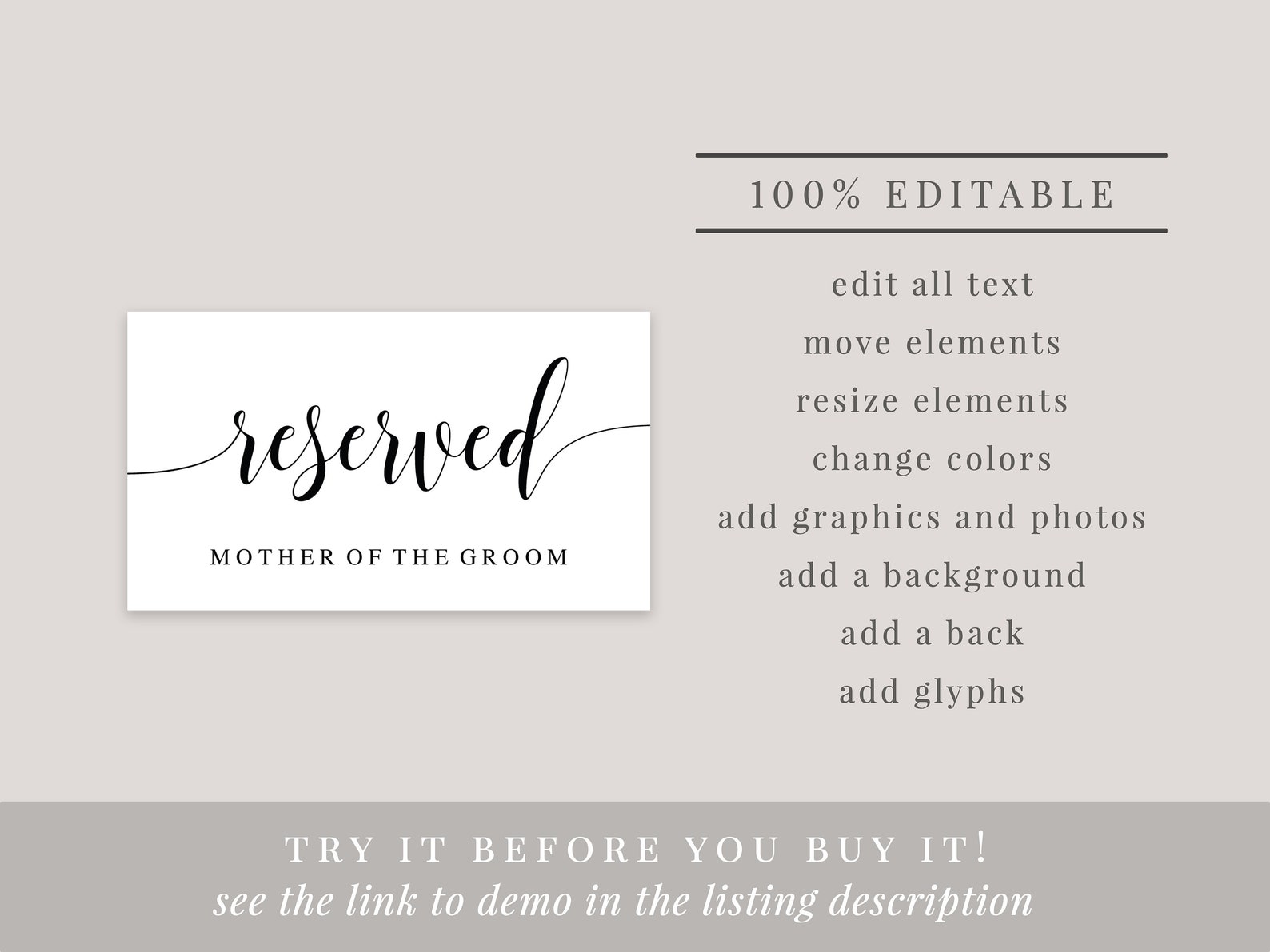 Reserved Wedding Place Cards Printable Reserved Place Cards - Etsy