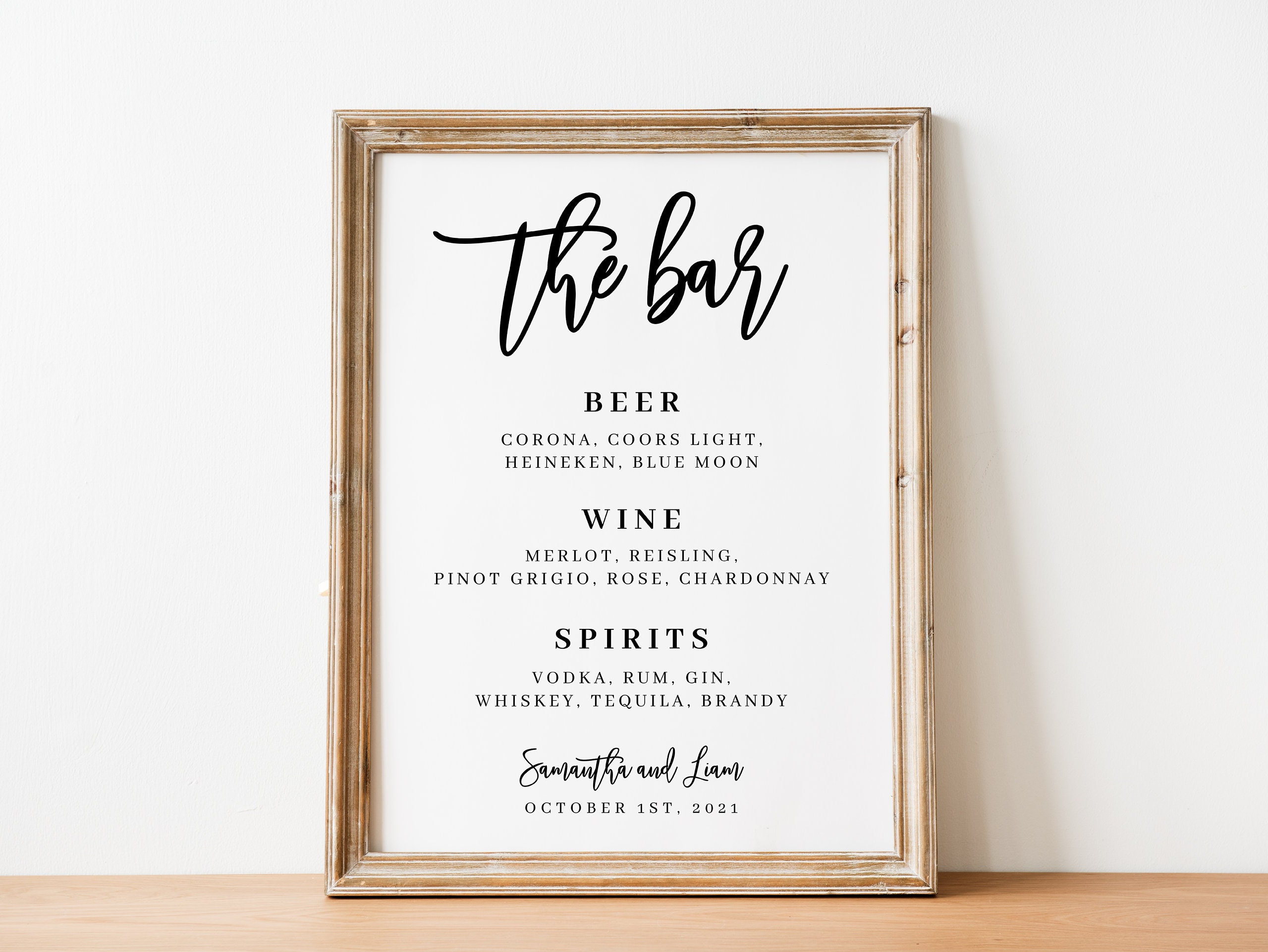 Printable Wedding Bar Menu Sign, Editable Wedding Reception Bar Menu ...
