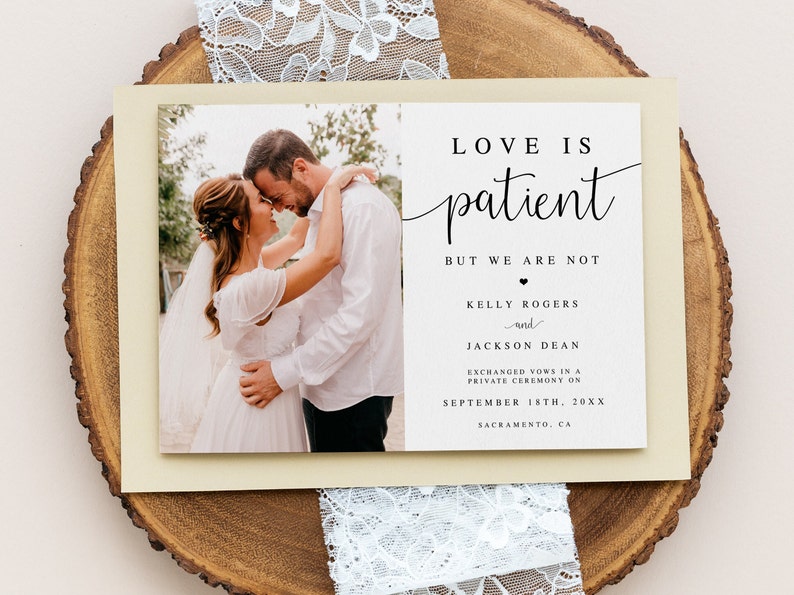 Love is Patient but We Are Not Elopement Announcement Template ...