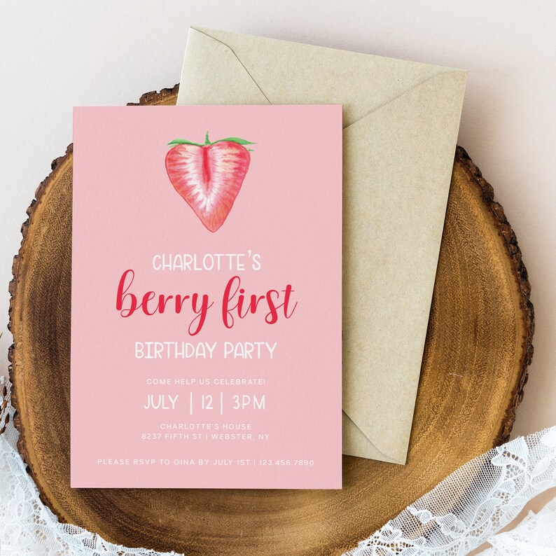 Berry First Birthday Invitation Template, 1st Birthday Party Invitation ...
