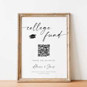 College Fund Graduation Party Sign, QR Code Sign, Graduation Gift Sign ...