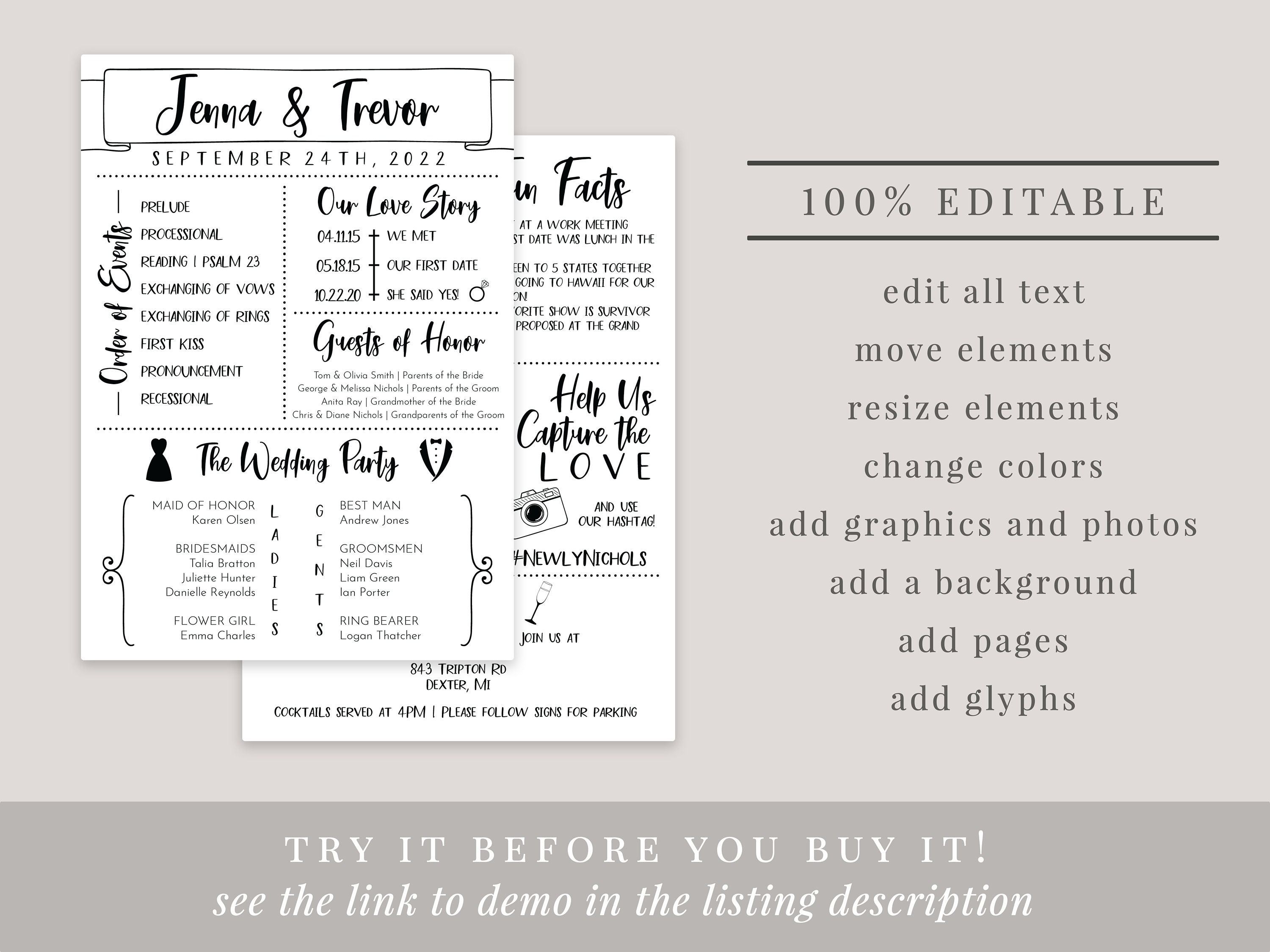 Printable Rustic Wedding Program Template Editable Order of | Etsy