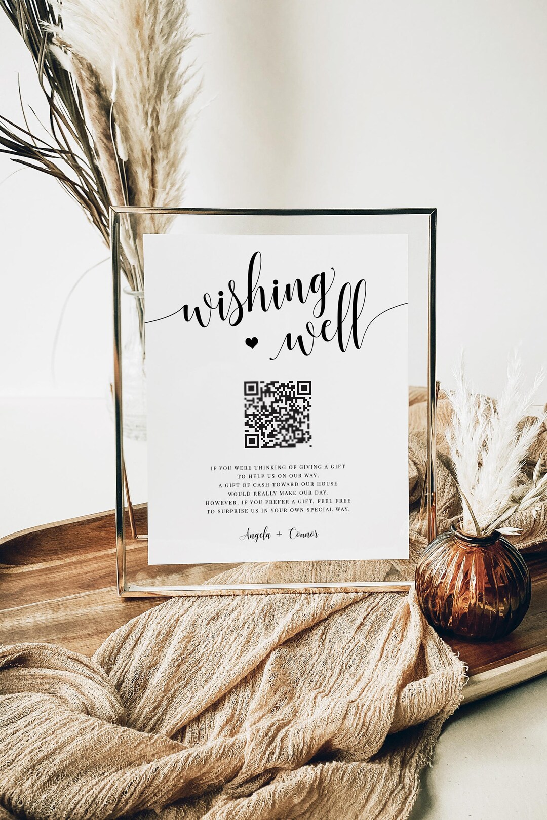 Wishing Well Sign Template, Wedding Wishing Well Sign With QR Code ...