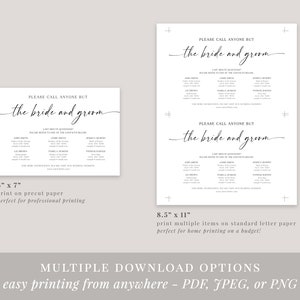 Call Anyone but the Bride and Groom Contact Card Template, Printable ...