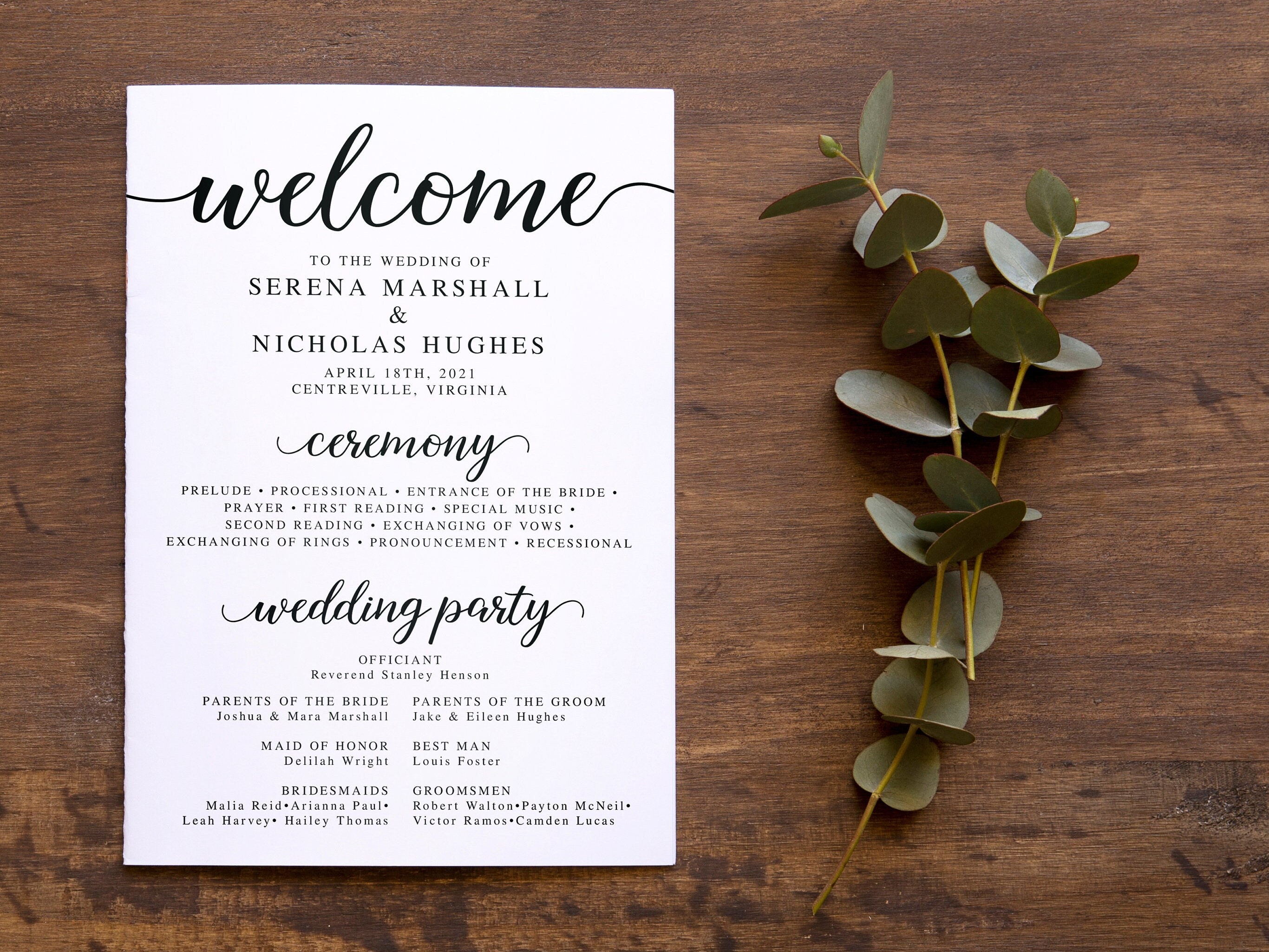 Printable Wedding Ceremony Program Editable Order of Ceremony | Etsy