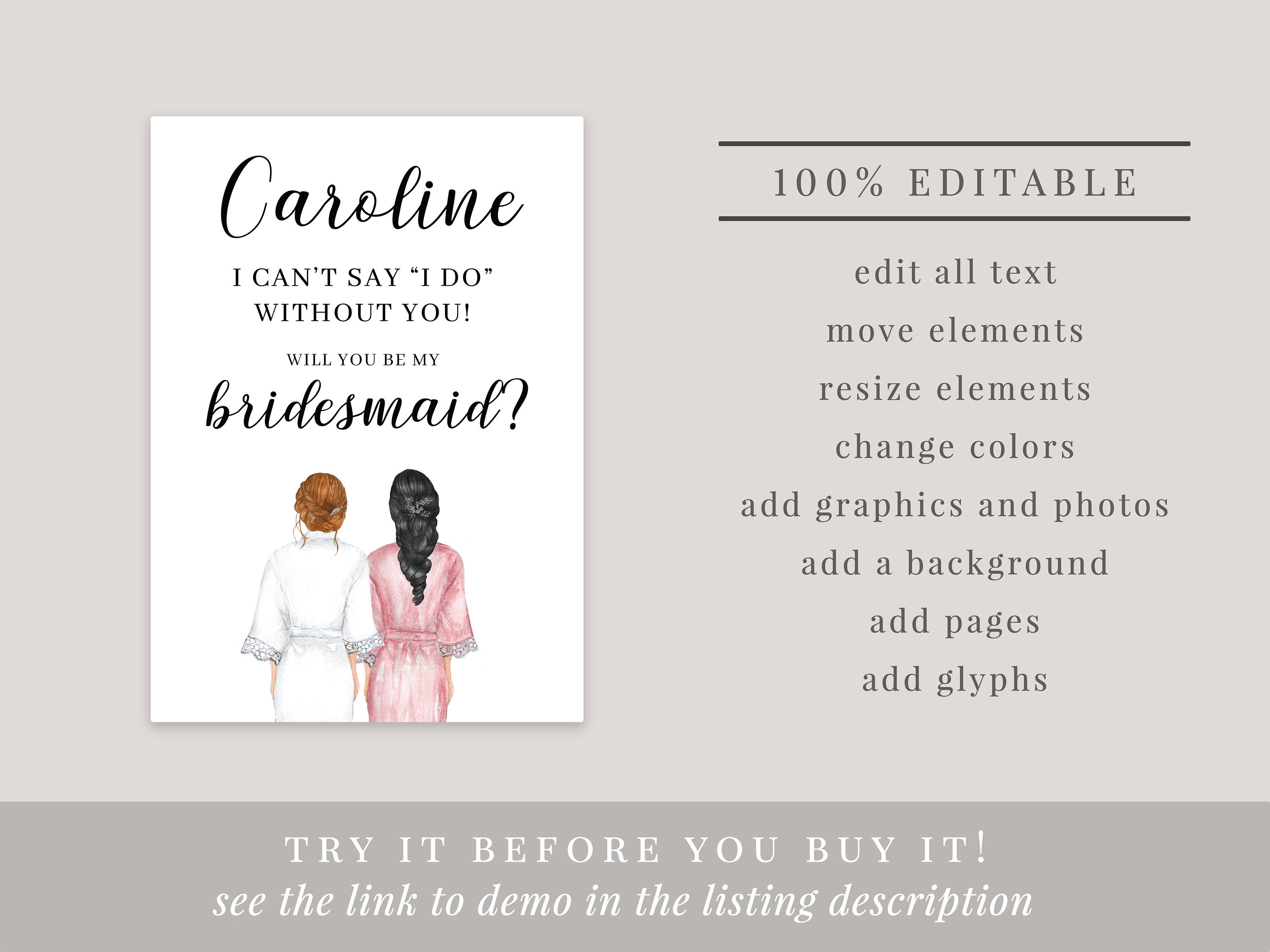 Printable Bridesmaid Proposal Card With Bridesmaid Graphics | Etsy