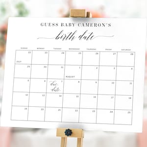 Guess Baby's Birth Date Calendar Template, Printable Baby Shower Game ...