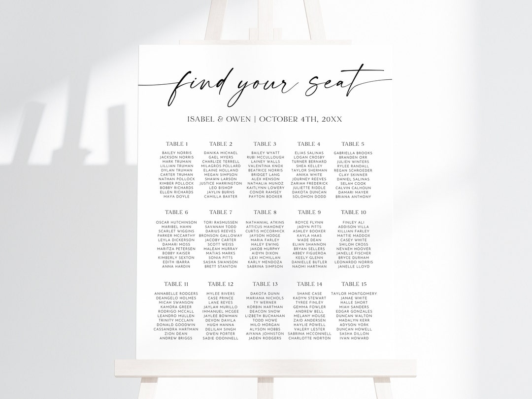 Minimalist Seating Chart Template Printable Seating Chart - Etsy