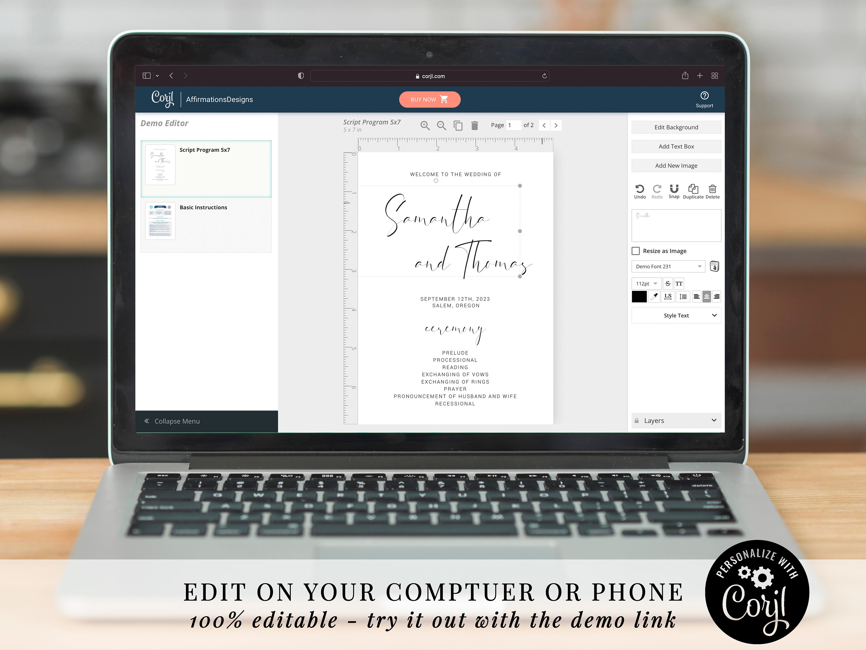 Elegant Script Wedding Program Template Printable Order of - Etsy