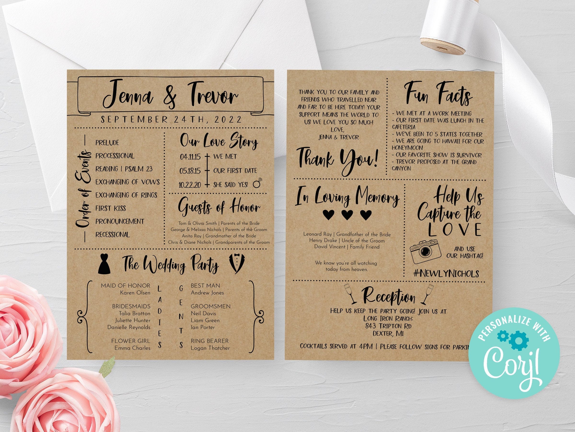 Printable Rustic Wedding Program Template Editable Order of | Etsy