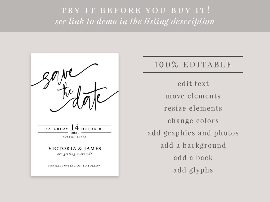 Script Save the Date Template Printable Save the Date | Etsy