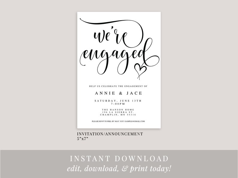 Printable Engagement Announcement, We're Engaged, Editable Engagement ...